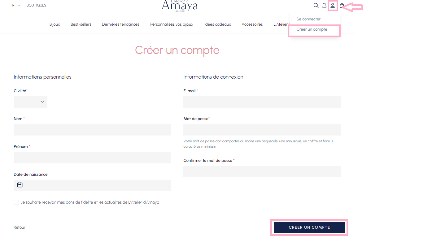 Comment puis-je créer mon compte client ? – L'Atelier d'Amaya